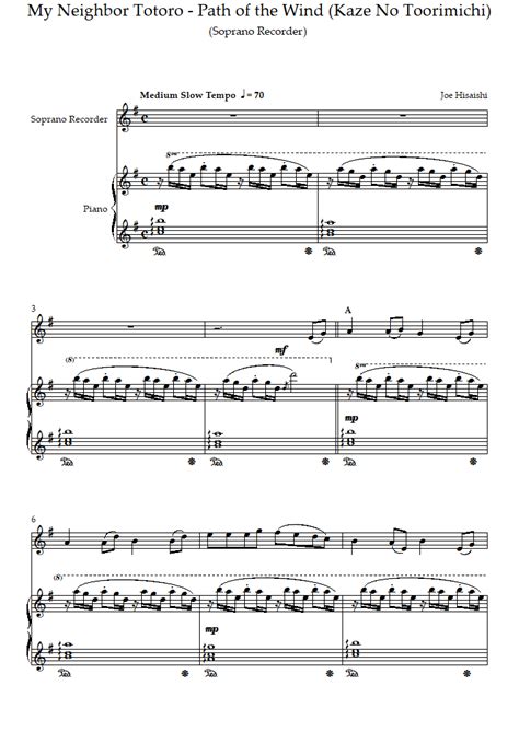 Path Of The Wind From My Neighbor Totoro Piano Solo Sheet Music To