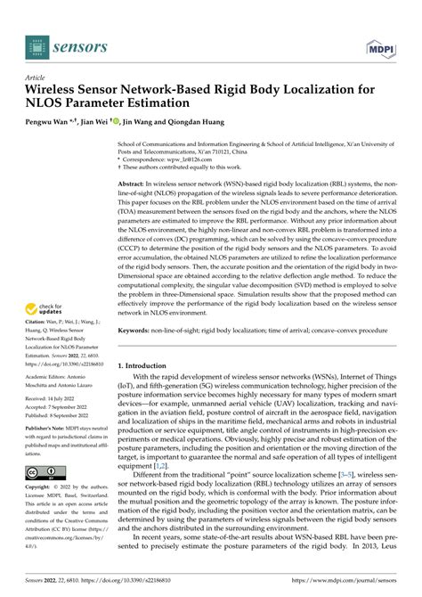 pdf wireless sensor network based rigid body localization for nlos parameter estimation