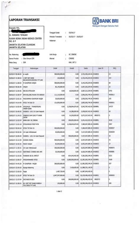 10 Contoh Rekening Koran Berbagai Bank BRI Mandiri BCA Dll
