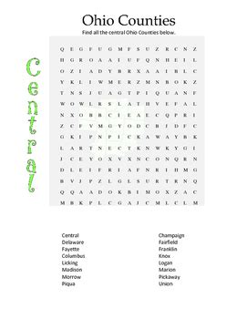 Ohio Counties Name History And Word Searches 5 Wordsearches By JTeffects