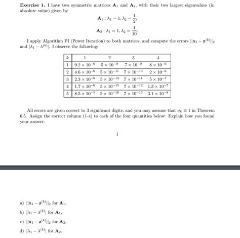 exercise 1 i have two symmetric matrices a1 and a2