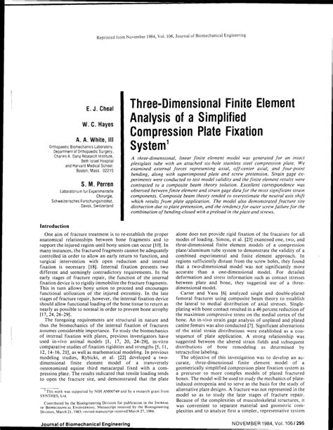 pdf three dimensional finite element analysis of a simplified compression plate fixation system