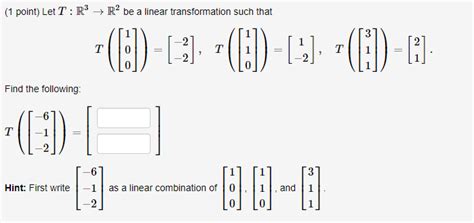 solved 1 point a shearing is a linear function t r² r² of