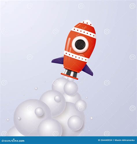 Realistic Cartoon Flying Space Rocket Launch With Smoke Vector