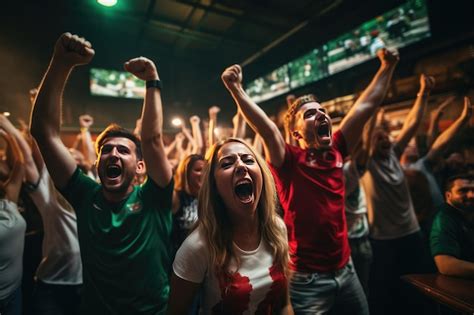 Premium AI Image Group Of Football Fans Are Cheering For Their Team