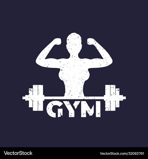Gym Logo With Strong Girl And Barbell Royalty Free Vector