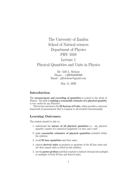 lecture 1 physical quantities and units in physics 0 pdf international system of units