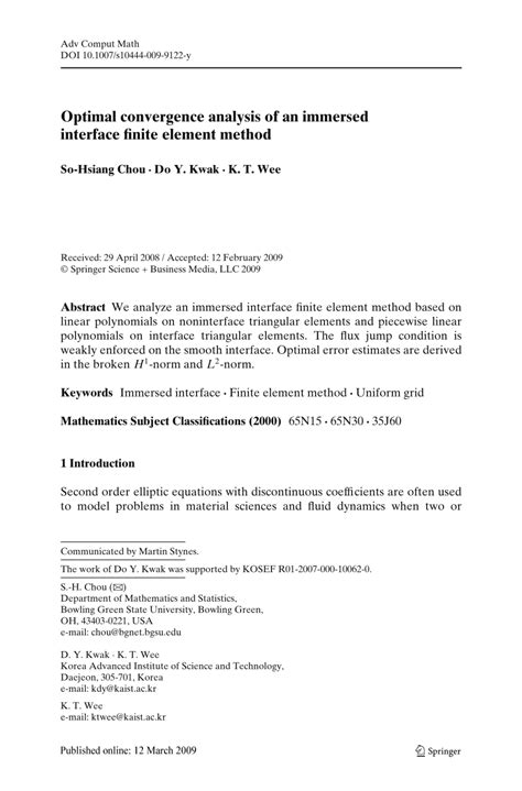 pdf optimal convergence analysis of an immersed interface finite element method