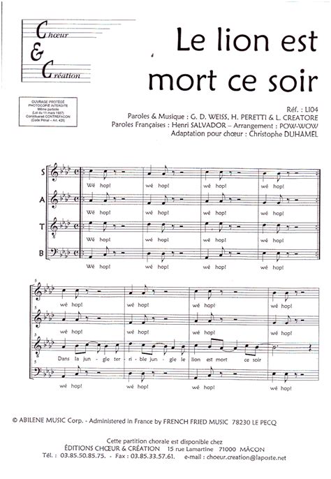 Le Lion Est Mort Ce Soir Parole Français AUTOMASITES