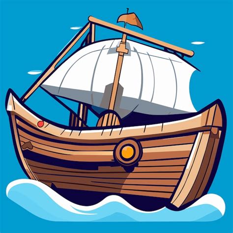 Encantador barco de madera ilustración de dibujos animados veleros