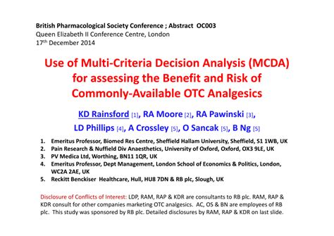 pdf use of multi criteria decision analysis mcda for assessing the benefit and risk of otc