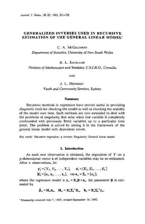 pdf generalized inverses used in recursive estimation of the general linear model dokumen tips