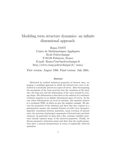 pdf modeling term structure dynamics an infinite dimensional approach