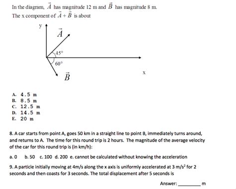 Solved In The Diagram Vector A Has Magnitude M And Chegg