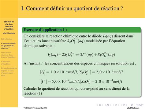 État d équilibre d un système chimique Cours PPT AlloSchool