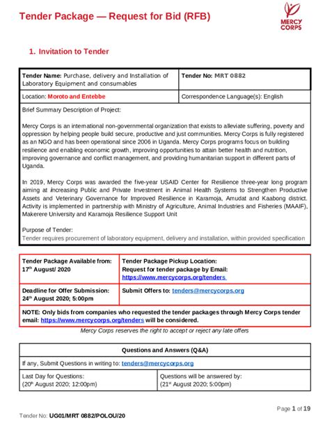 Tender PackageRequest For Bid Doc Template PdfFiller