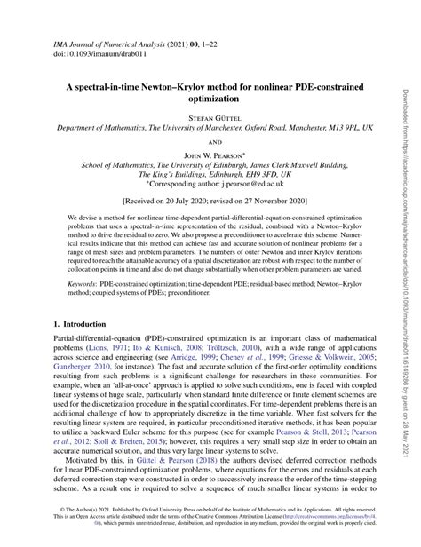 pdf a spectral in time newton krylov method for nonlinear pde constrained optimization