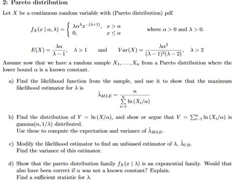solved 2 pareto distribution let x be a continuous random