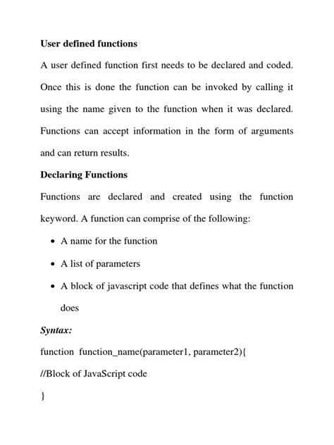 user defined functions syntax pdf document object model java script