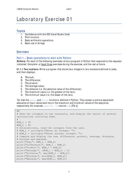 lab 01 pdf integer computer science computer program