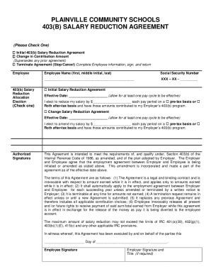 Fillable Online Salary Reduction Agreement For 403 B 403 B Roth 457