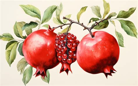 Premium AI Image Beautiful Hand Drawn Watercolor Pomegranate Fruits