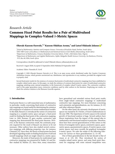 pdf common fixed point results for a pair of multivalued mappings in complex valued b metric