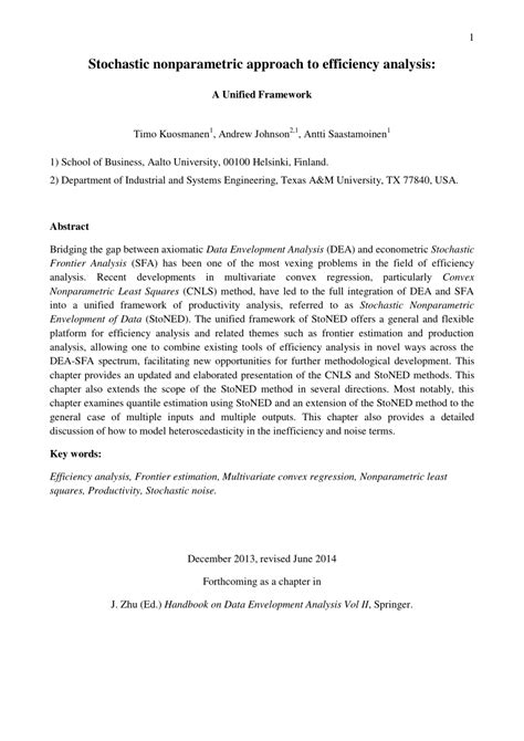 pdf stochastic nonparametric approach to efficiency analysis a unified framework