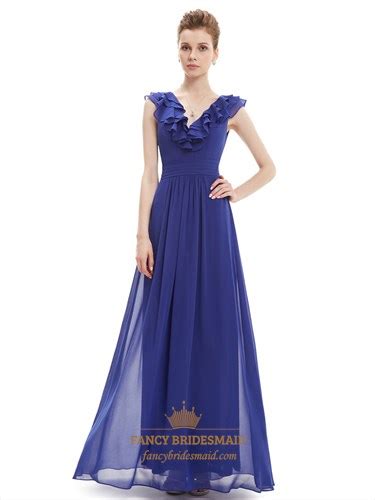 Navy Blue Chiffon Long Bridesmaid Dresses With Beaded Lace Applique