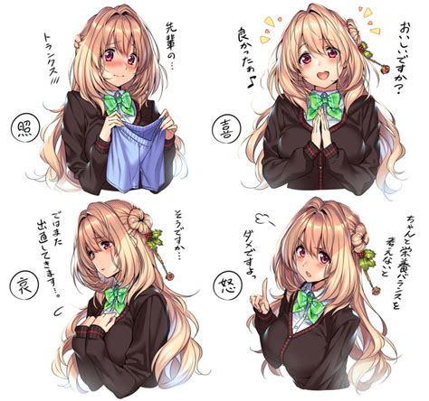 Safebooru 1girl Blonde Hair Blush Breasts Expression Chart Expressions Hair Intakes Hair
