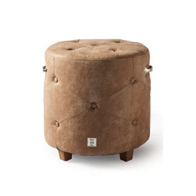 Wide Genuine Leather Tufted Round Ottoman Best Leather Couches
