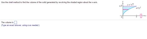 solved use the shell method to find the volume of the solid