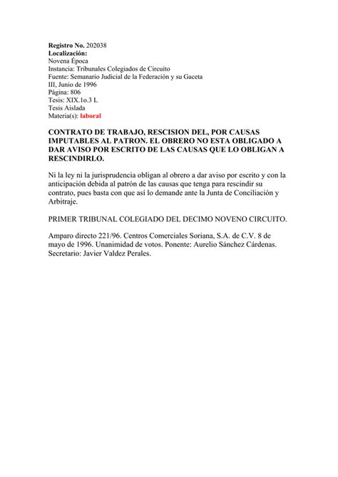 Modelo Carta De Rescision De Contrato