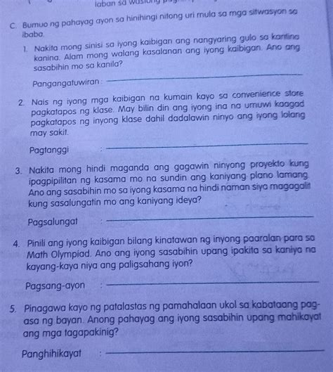 Bumuo Ng Pahayag Ayon Sa Hinihingi Nitong Uri Mula Sa Mga Sitwasyon Sa