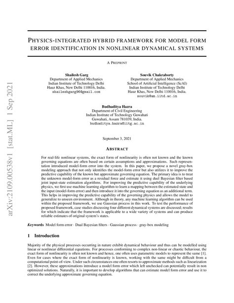 physics integrated hybrid framework for model form error identification in nonlinear dynamical