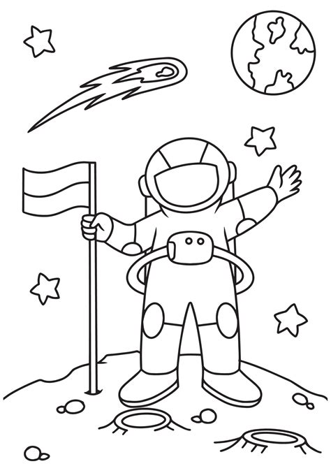 Cute Astronaut With Flag Coloring Book Illustration Vector 9471130