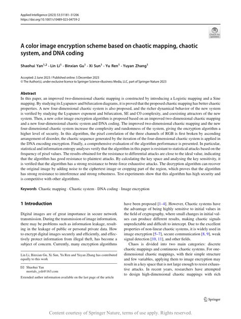 a color image encryption scheme based on chaotic mapping chaotic system and dna coding