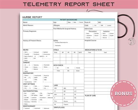 Telemetry Nursing Report Sheet Med Surg Brain ICU Nurse Etsy