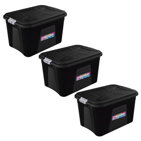 Kit 3 Caixas Organizadoras Preta 56 Litros C Travas PP Uninjet Caixa
