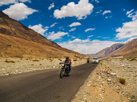 Bikers Enjoying Beautiful Scenic View Between Diskit And Khardung La