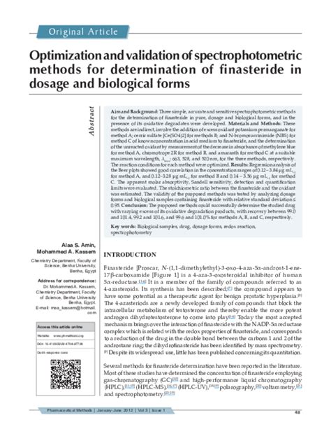 pdf optimization and validation of spectrophotometric methods for determination of finasteride