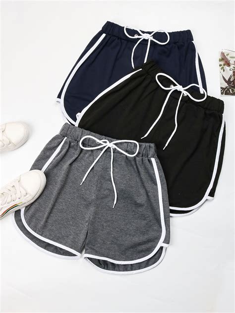 Piezas Shorts Deportivos De Cintura Con Cord N Unido En Contraste