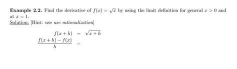 solved example 2 2 find the derivative of f x x by using
