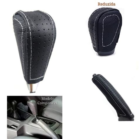 Kit Capa Couro Protetor Manopla de Câmbio Automático e Reduzida e