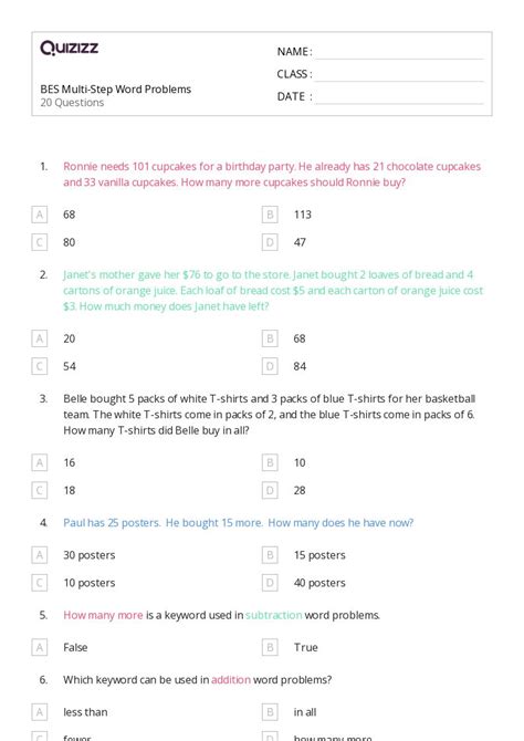 50 Multi Step Word Problems Worksheets On Quizizz Free Printable