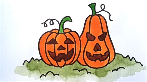 How To Draw Halloween Pumpkins Easy Cartoon Drawing And Colouring