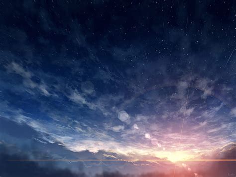 Anime Original Nube Cielo Cielo Estrellado Puesta De Sol Fondo De
