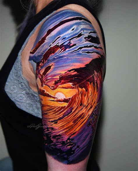 Realistic Wave Sunset Best Tattoo Ideas For Men Women