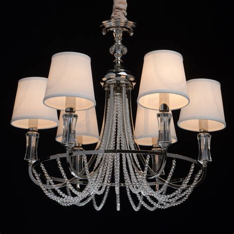 Lampa wisząca do dużego salonu chrom kryształki białe abażury MW