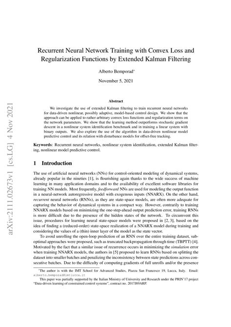 recurrent neural network training with convex loss and regularization functions by extended